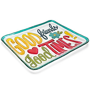 DEMDACO Good Friends Good Times Vibrant Multicolored 14 x 11 Glass Rectangular Platter