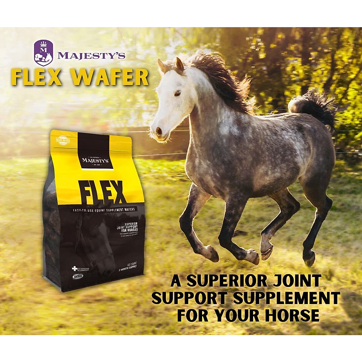Majesty's Flex Wafers - Superior Horse/Equine Joint Support Supplement - Glucosamine, MSM, Chondroitin, Yucca, Vitamin C (Regular, 2 Pack (120 Count Total))