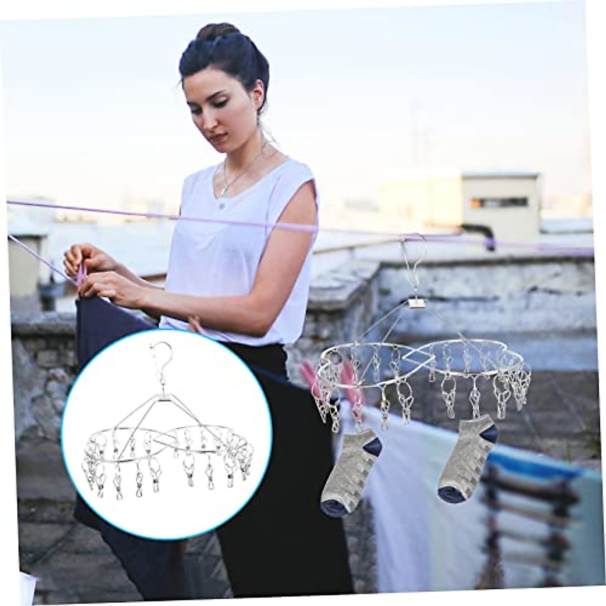 CAXUSD 1pc Drying Rack Metal Clothes Hanger Foldable Laundry Rack Stainless Steel Clips Clothes Drying Hanger Sock Hangers with Clips Drying Clip Hanger Balcony Drying Rack Socks Clips