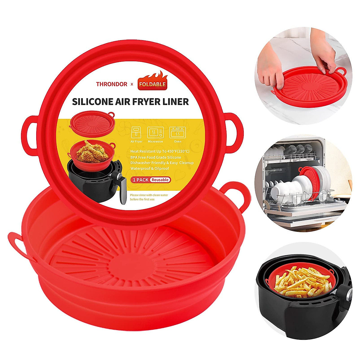 Air Fryer Silicone Liners - Reusable & Foldable Round Airfryer Oven Silicon Basket Instant Pot Liner 8.5 Inch For 5.3QT or Bigger