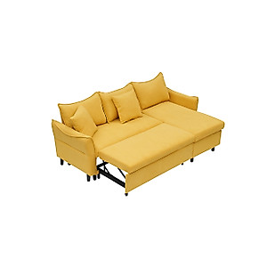 SmartEdge 80'' Convertible Sleeper Sectional Couch 3 Seater Reversible L Shaped Sleeper Sofa with Storage Chaise, Comfy Corduroy Upholstered Corner Sofa Couches for Living Room, Yellow