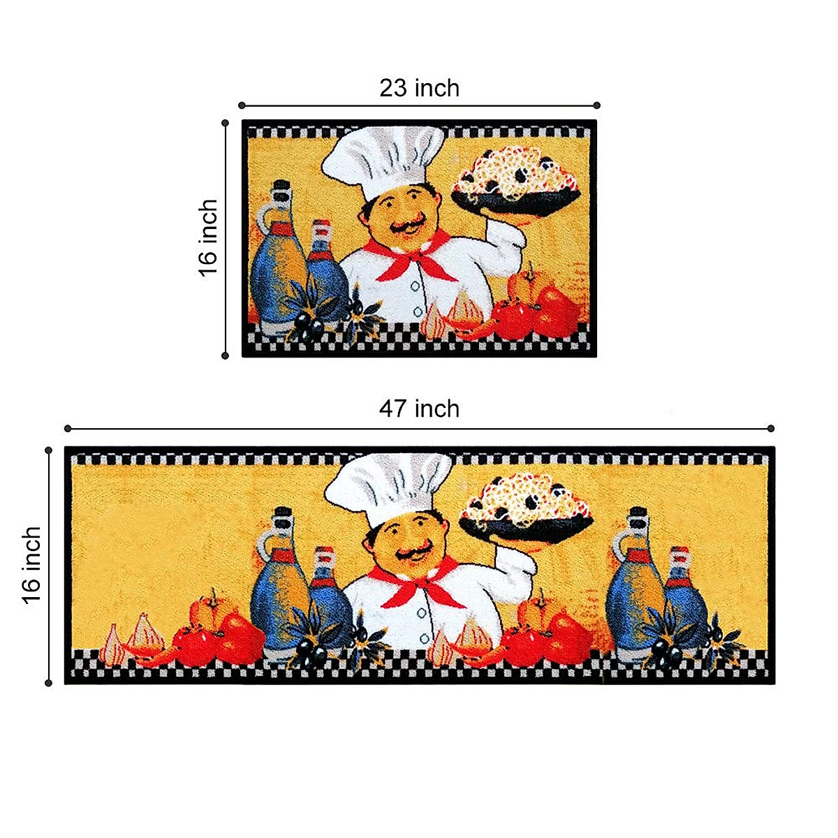 FAMIFIRST Kitchen Rug 2 Piece Non Slip Kitchen Mat Latex Backing Door Mat Floor Mat Kitchen Decor Set, 16''x47''+16''x23'', Noodle Chef