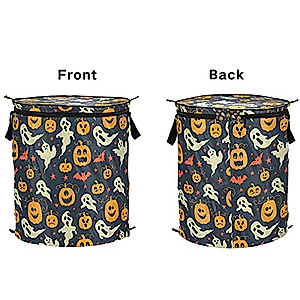 Halloween Ghost Pumpkin Pop Up Laundry Hamper with Lid Foldable Storage Basket Collapsible Laundry Bag for Apartment Travel Picnics