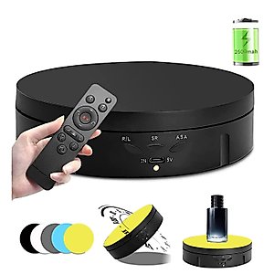 Qinmay 360-Degree Rotating Display Stand, 360 Degree Photography Turntable with Remote Control,5 PVC Backgrounds,Battery/USB Power Supply for Product Photography Display