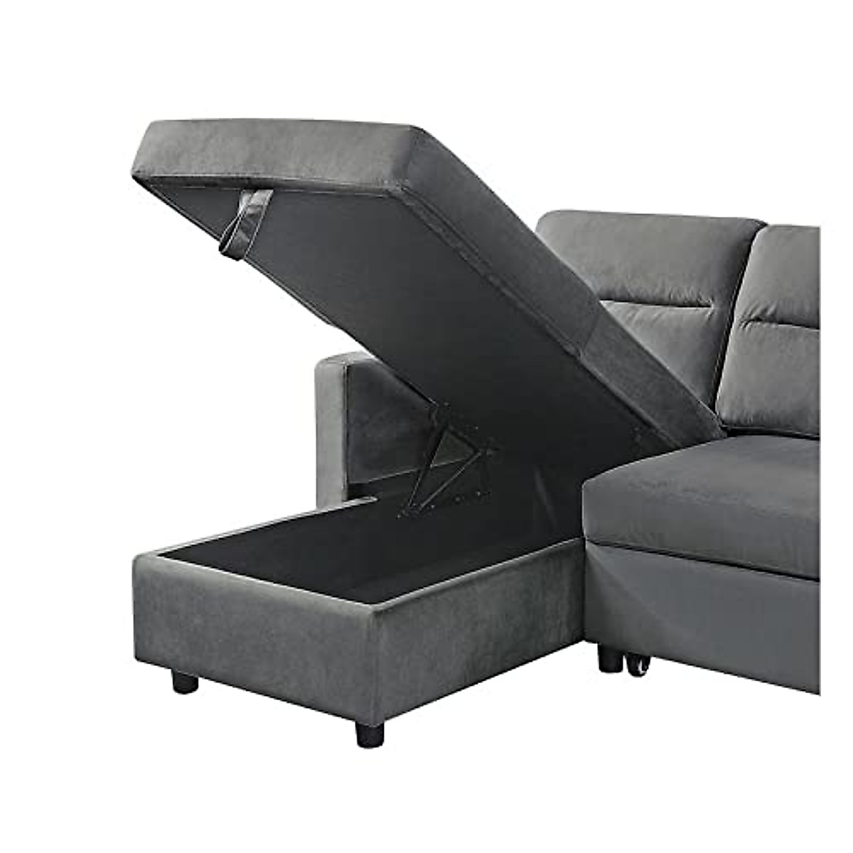 BOWERY HILL Dark Gray Velvet Reversible Sleeper Sectional with Storage