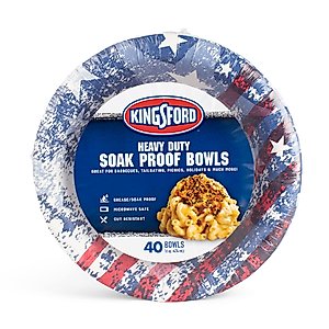 Kingsford Heavy Duty Soak Proof Paper Bowls, 16 oz - 40 Count Paper Bowls for Barbecues, Picnics & Holidays Microwave Safe Disposable Bowls | American Flag Bowls, Patriotic Bowls