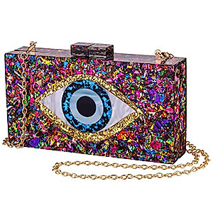 LETODE Clutch Purses for Women-Evil Eye Acrylic Clutch Glitter Purse Evening Bag Chain Shoulder Crossbody Handbags(MULTICOLOR)