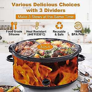 Dompion Silicone Slow Cooker Liners, Reusable 3 Divider Insert Fits for Crock-pot Oval 7 QT Slow Cooker, Dishwasher Safe, Easy Cleanup, Food-Grade BPA Free Cooking Liners for Most 7 QT Slow Cooker