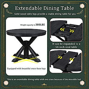 WOZNLA 5-Piece Retro Style Extendable Round Dining Table Set - Includes 4 Upholstered Chairs for Stylish and Practical Dining