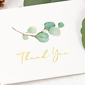 Crisky 100 PK Printable Greenery Thank You Cards with Envelopes Bulk - 5.25 x 3.5 Inches Gold Greenery Thank You Cards Notes for Wedding, Baby Shower, Bridal Shower, Small Business, Birthday