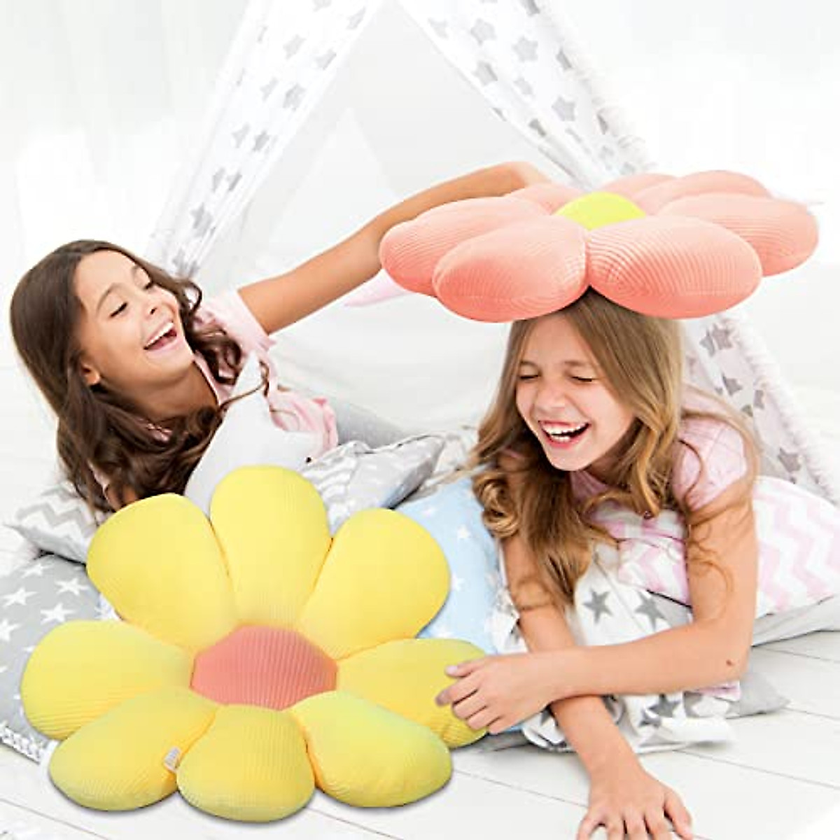 JOCCIK Decorative Pillows Flower Shaped Stuffed Plush Floor Cushion Throw Pillow for Couch 21x21 inch