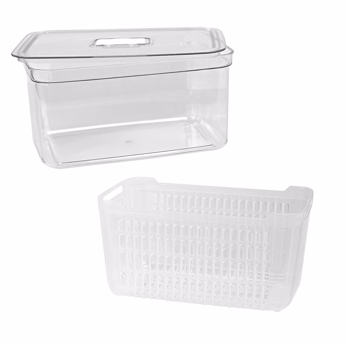 Home Basics Fruit and Vegetable Fridge Storage Container Large Produce Saver with Lid and Removable Colander