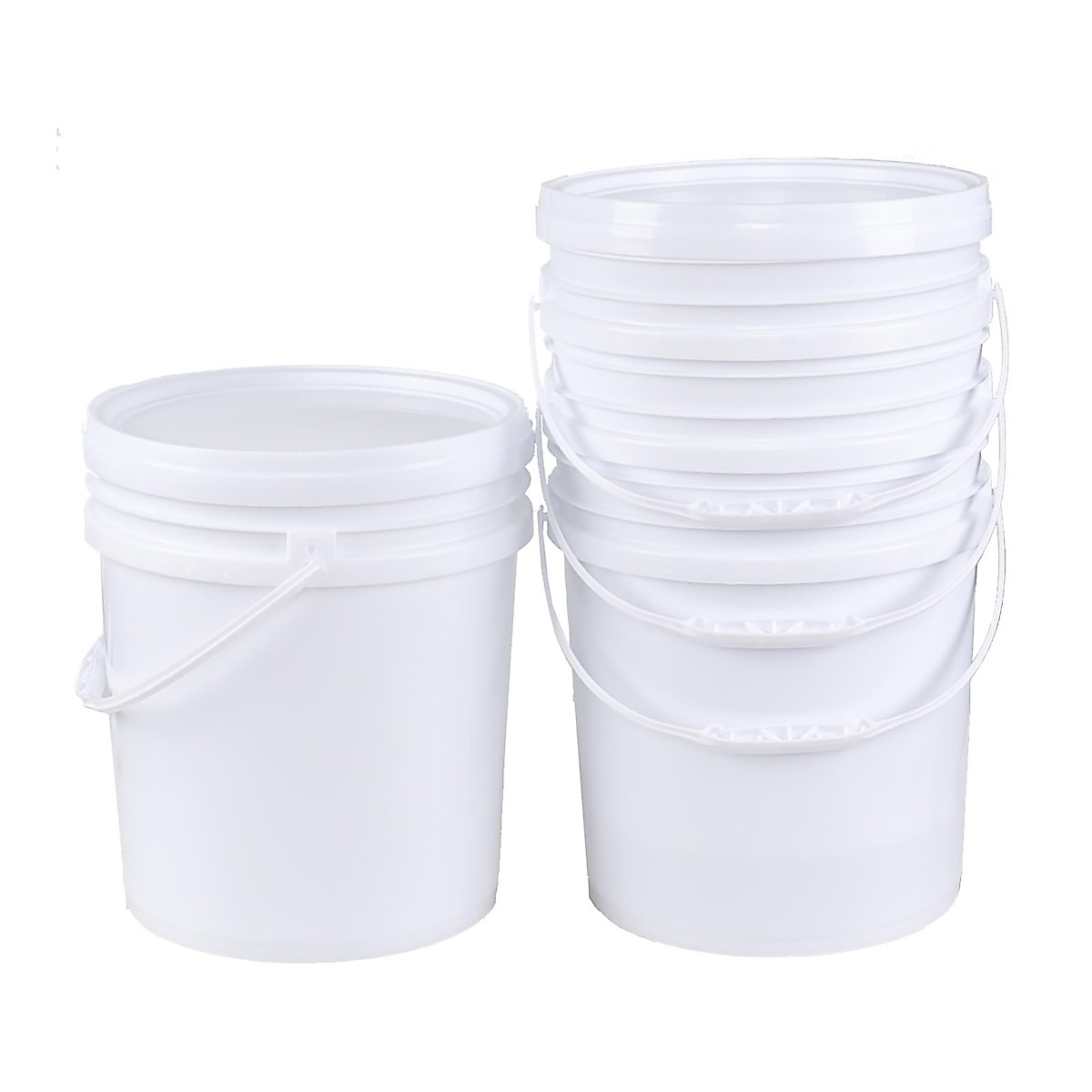 Hespama 4 Pack 6.5 Gallon Airtight Storage Bucket with Handle, Food Grade Sealable Lid Bucket, White