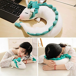 Anime Neck Pillow White Dragon Plush Doll Toy Kids Travel Neck Pillow, Cute Haku Plush for Chrismas Birthday Gift