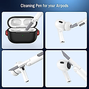 R-fun Airpods Pro 2nd/1st Generation Case Cover (2022/2019) with Secure Lock, Music Headset Earphone Protective Case Cover with Cleaning Kit Compatible for Apple Airpods Pro case, Black & Red