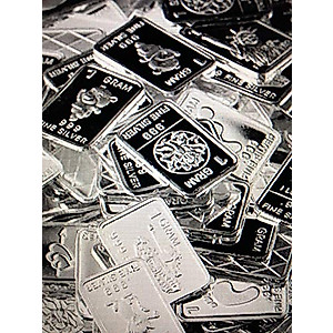 TEN One Gram .999 pure Silver Bars with random designs in a jewelry pouch (Original Version)