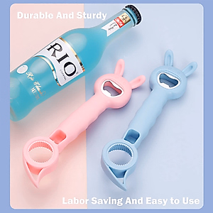 FFUWERG Bottle Opener Can Opener Jar Opener for Weak Hands, Cute 4-in-1 Multi Function Beer Opener for Seniors with Arthritis/Child Gift(Pink)