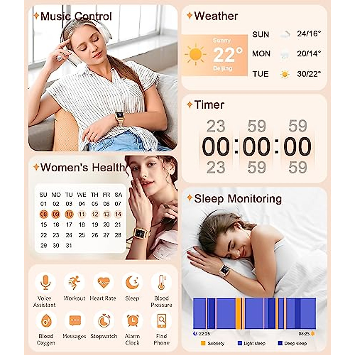 LIGE Smart Watch for Women(Answer/Make Calls), 1.59" Smartwatch for Android and iOS Phones, IP68 Waterproof Fitness Watch with Female Health, Sleep Heart Rate Monitor, AI Voice(Rose Gold)