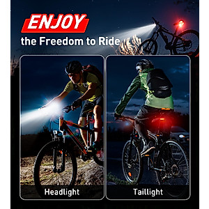 Bike Light Set USB Rechargeable - 5400mAh Bike Headlight & Taillight with Digital Display, 3 LED Super Bright 1600 Lumen 6 Lights Modes for All Bicycles, Road, Mountain, Night Riding