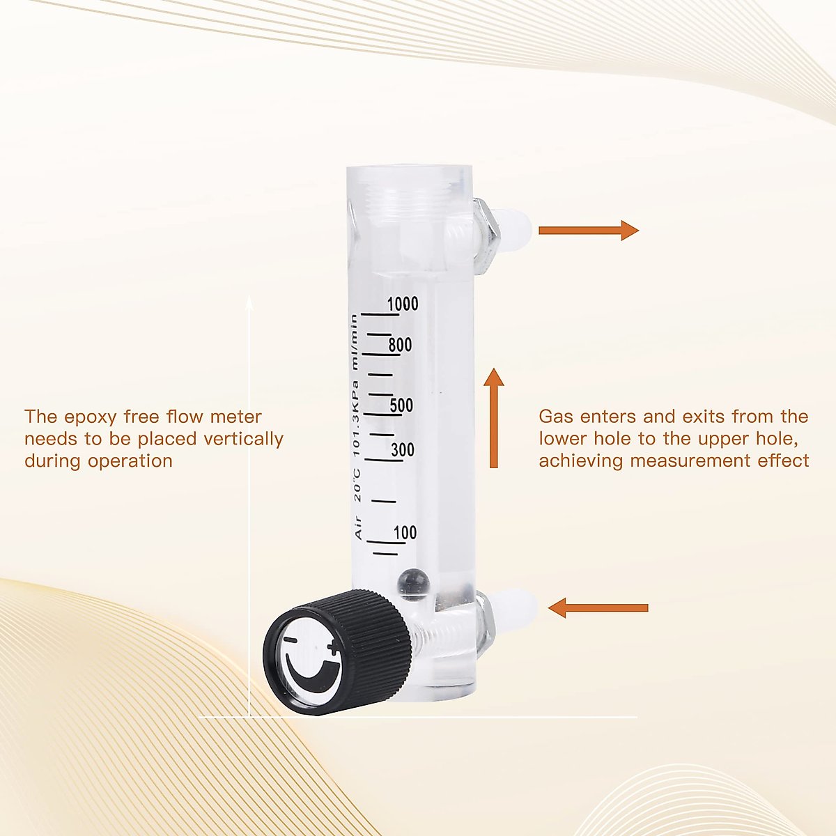 CNBTR 100-1000ml/min Oxygen Air Gas Flowmeter with Control Valve for Oxygen Adjustable Gas Flowmeter with Copper Connector for Oxygen Air Gas Conectrator