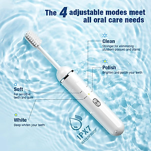 Niceble Electric Toothbrush with Drying Function, Portable Sonic Toothbrush Equipped with Travel Case & Mouthwash Cup, Rechargeable Power Toothbrush with 4 Modes & 4 Brush Heads for Adults