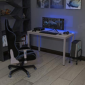 EE EUREKA ERGONOMIC 47 Inch Walnut & White Home Office PC Computer Desk, Simple Modern Work Study Writing Gaming Table for Small & Medium Spaces Desktop with Metal Legs, Sturdy & Easy Assembly