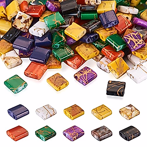 200Pcs Glass Seed Beads Rectangle Tila Beads 5mm 10 Colors 2 Hole Vintage Tile Square Loose Spacer Beads Charms Flat Back Cabochons for Jewelry Making