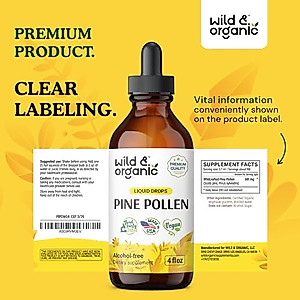 Pine Pollen Tincture - Organic Pine Pollen Powder Liquid Drops - Vegan, Alcohol Free Supplement - for Men & Women 4 Fl Oz