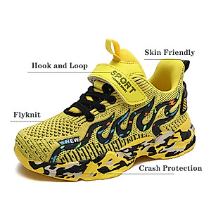 BTKSDAS Kids Shoes Non Slip Lightweight Casual Shoes for Girls Running Gym Golf Athletic Tennis Shoes Girls Sneakers for Kids Black/Yellow Size 3 Big Kid
