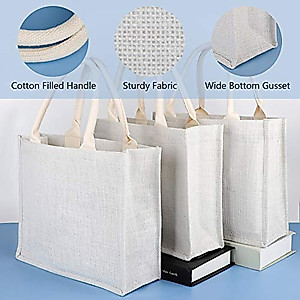 Segarty Tote Bags, 6 Pack Small White Burlap Jute Reusable Canvas Gift Favors Bag with Handles Blank Totes Bulk for Bridesmaid Wedding, Women Market Grocery Shopping, Bachelorette Party, Beach Trip