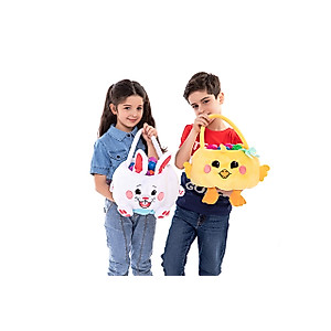 JOYIN 2 Packs Easter Plush Basket Set for Easter Eggs Hunt, Easter Bunny Basket Gift Baskets Bags for Kids, Kids Easter Party Favor (Yellow, White)