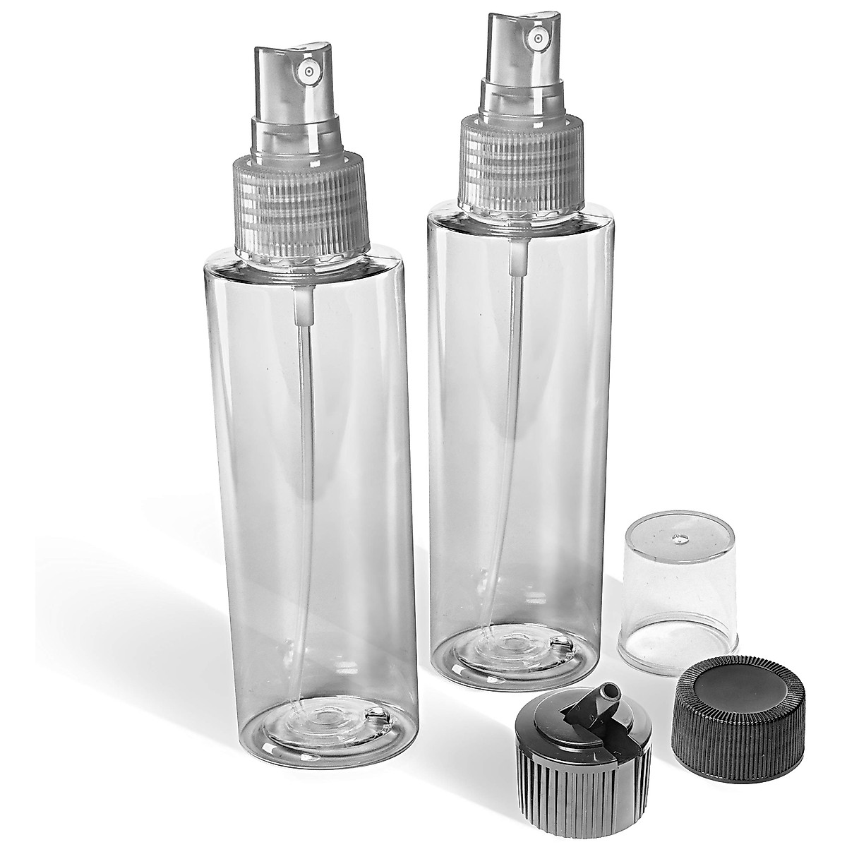 VViViD Empty Clear Plastic BPA-Free 4 Ounce Spray Bottles w/Twist Cap, Mist Spray Cap & Flip Spout Cap (2 pack)