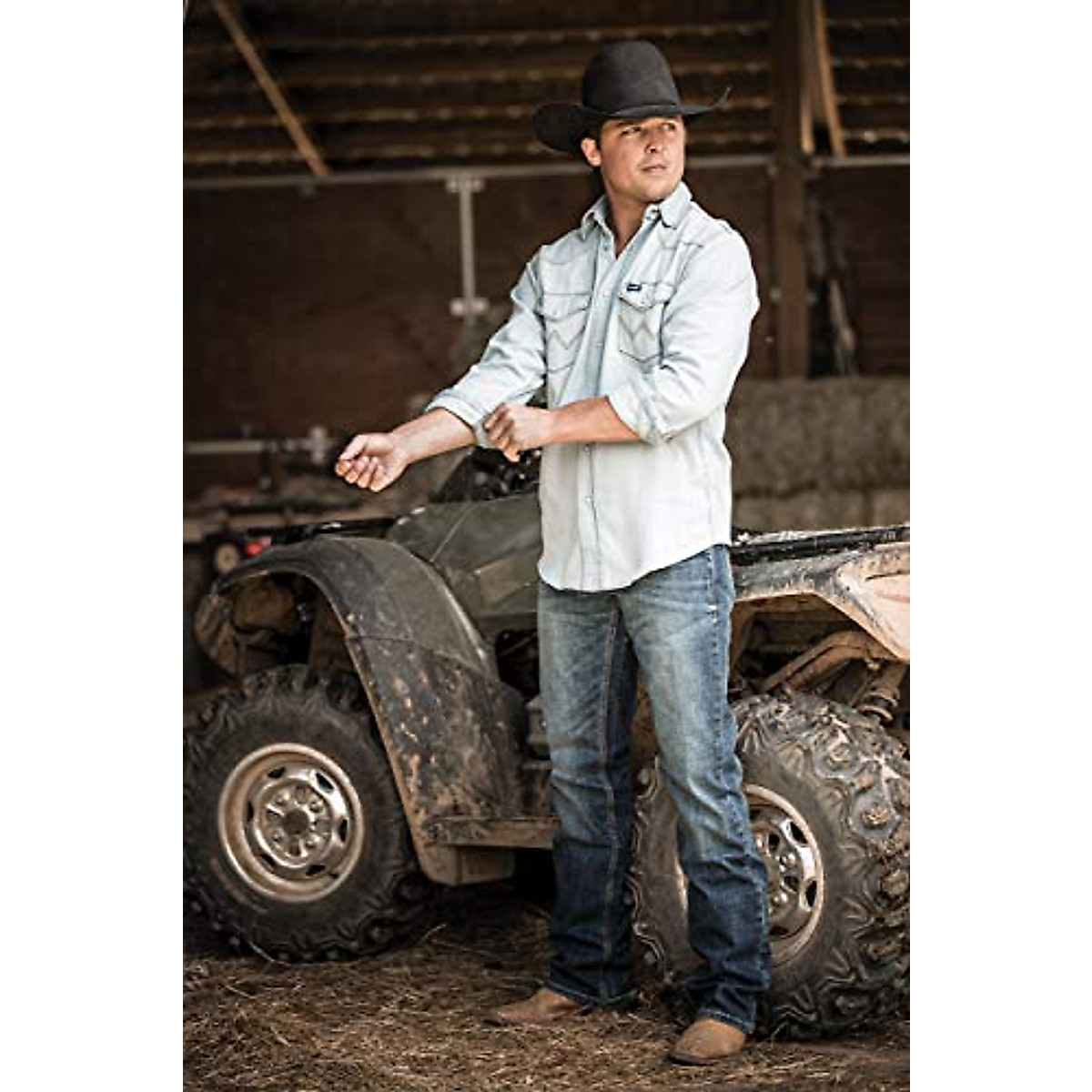 Wrangler Men's Western Work Shirt Washed Finish, Stonewashed, X-Large