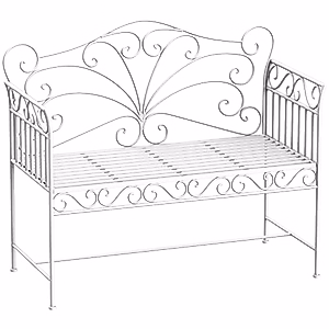 Outsunny 43" Cast Iron Antique Outdoor Patio Garden Bench Seat - Cream White