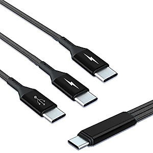 GELRHONR USB C Splitter Cable,USB C Male to 3 Type-C Male Charge Cable,3 in 1 Nylon Braided Charging Cord with 3x0.2m Cable, 5A Fast Charge,Compatible with Mobile/Android and More （0.65 FT-0.2M）