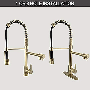 SHAMANDA Commercial Pre-Rinse Kitchen Faucet, High Arc Kitchen Sink Faucet with Pull Down Spring Spout and Pot Filler, Brushed Gold, L40001-3