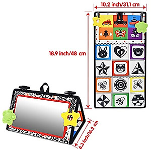 Dr.Rapeti Tummy Time Floor Mirror for Baby Infant Toddler Kids Black and White High Contrast Baby Toy with Teethers Floor Activity Toy Washable Non-Toxic