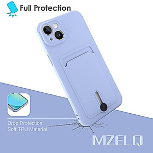 MZELQ TPU Wallet iPhone 13 Case, Card Holder Camera Protection Cover + Screen Protector, Push-able Card Slot Case Compatible with iPhone 13 Phone Case Girls Women -Purple