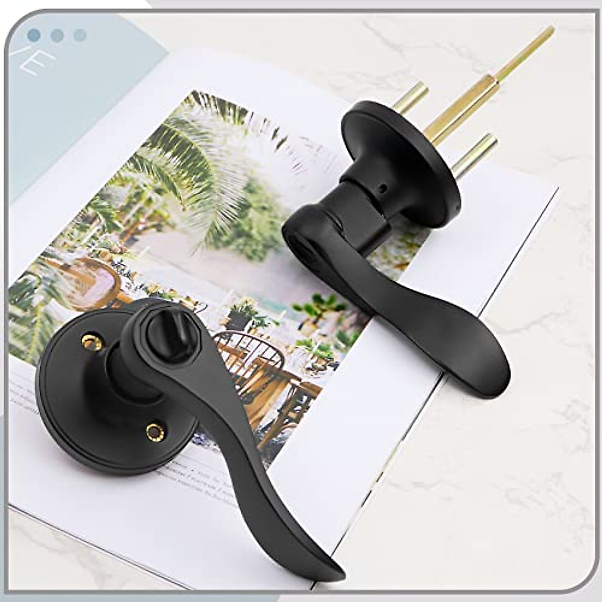 MONKEMON 4 Pack Black Door Handle Wave Style Privacy Door Lever for Bedroom & Bathroom, Interior Door Handle with Lock Keyless, Reversible Handles Set for Left & Right Door