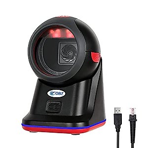 OBZ 1D 2D QR Hands-Free Barcode Scanner, Omnidirectional Automatic Sensing Scanning USB Wired Barcode Reader Adjustable Desktop Barcode Scanner for POS PC Supermarket Retail