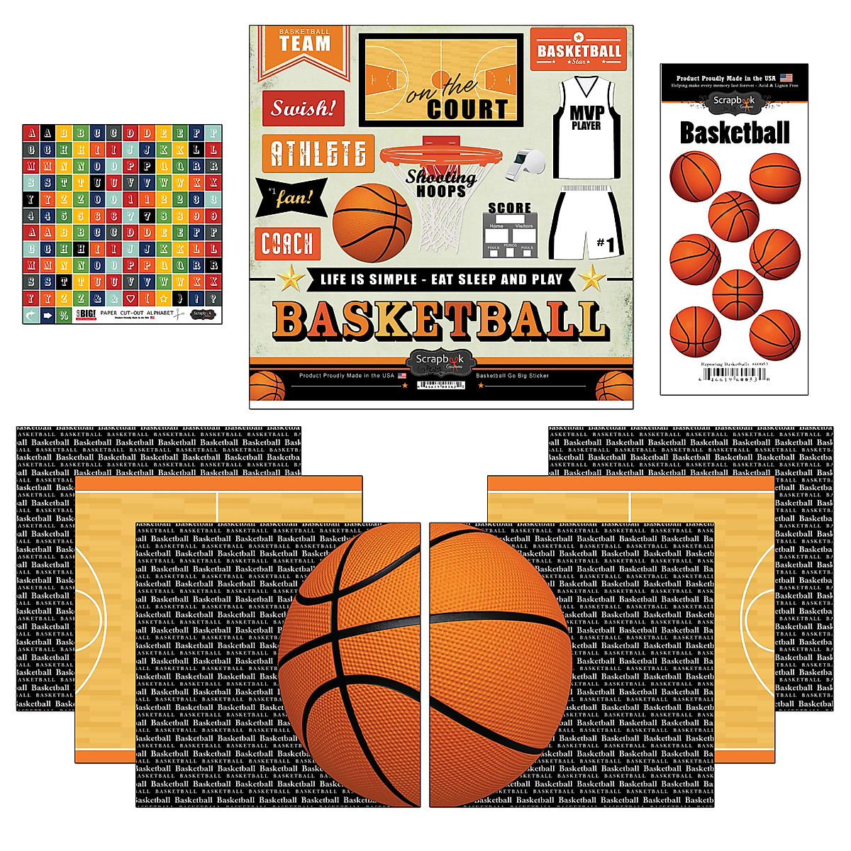 Scrapbook Customs Go Big Basketball Themed Paper and Stickers Scrapbook Kit, 12 inch by 12 inch