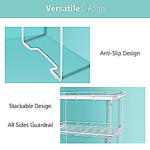 Qboid Sp Stackable Cabinet Shelf - 4 Pack Racks - Large（15x7.6x9.0） Counter & Pantry Organizer Organization, Canned Goods, Condiments - Kitchen [White]