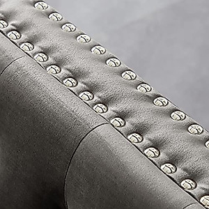 Fulocseny Velvet Upholstered Loveseat Sofa,59.4" Jeweled Buttons Tufted Square Arm Couch,Modern Couch Button and Metal Legs,Sofa Couch with 2 Pillows for Bedroom (Grey+Velvet, 59.4 L*32.3 W*29.1 H)