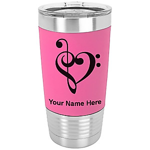 LaserGram 20oz Vacuum Insulated Tumbler Mug, Music Heart, Personalized Engraving Included (Silicone Grip, Pink)