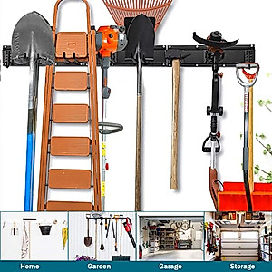 WMK Garage Tool Organizer Wall Mount, 11 PCS Garden Tool Rack with 8 Adjustable Heavy Duty Storage Hooks, Aluminum Tool Storage Racks 48 Inch, Max Load to 280lbs