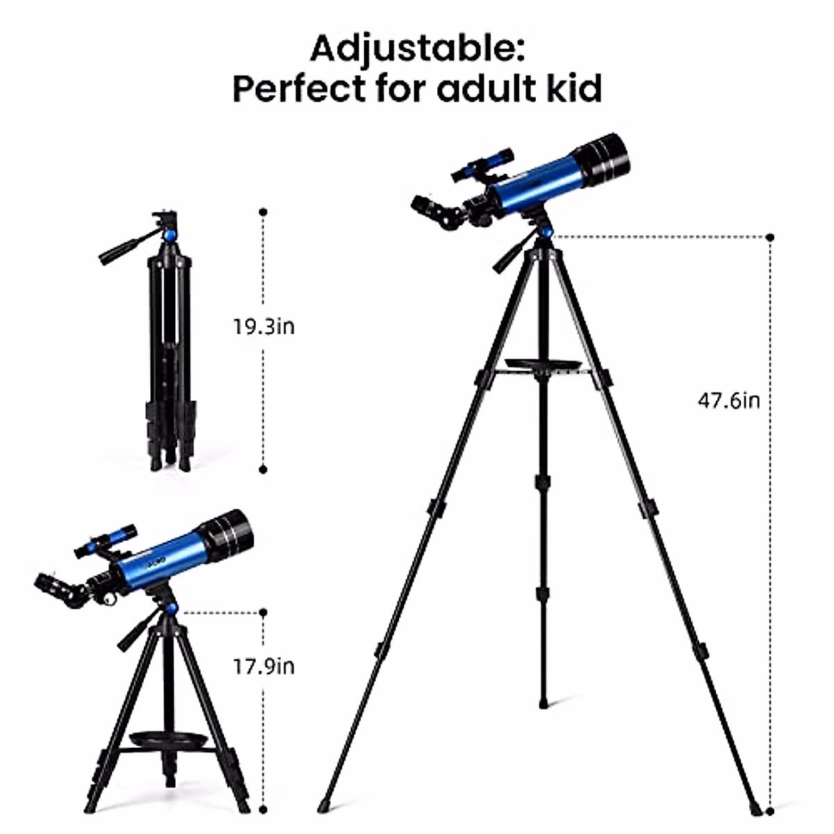 Telescope for Beginners,70mm Aperture 400mm AZ Mount Photography Tripod 17.9-47.6In Astronomical Refracting Telescope for Adults Kids, Portable Travel Telescope with Backpack Phone Adapter
