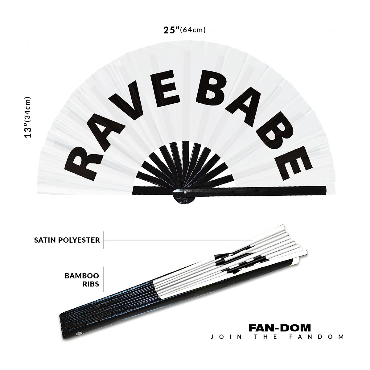 Rave Babe hand fan foldable bamboo circuit hand fan funny gag slang words expressions statement gifts Festival accessories Rave handheld Circuit event fan Clack fans (White)
