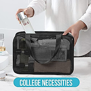 Gocvo Mesh Shower Caddy Mash Shower Bag Black Portable Mesh Accessories Organizer Tote for Gym College Dorm Room (Black-Large)