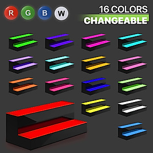 Magshion LED Wine Glass Shelf, 20" 2-Step Lighted Liquor Bottle Display Illuminated Bar Bottle Shelf with 20 Colors Changing, Home Kitchen Pub Nightclub Bar Trays for Liquor Display with Remote