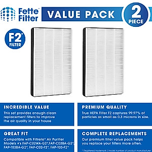 Fette Filter - 2 Premium True HEPA Filters Compatible with 3M Filtrete F2 Air Purifier Filter for Models #'s FAP-C02WA-G2,FAP-C03BA-G2, FAP-T03BA-G2, FAP-C02-F2, FAP-T03-F2 13"x8.2" - Pack of 2
